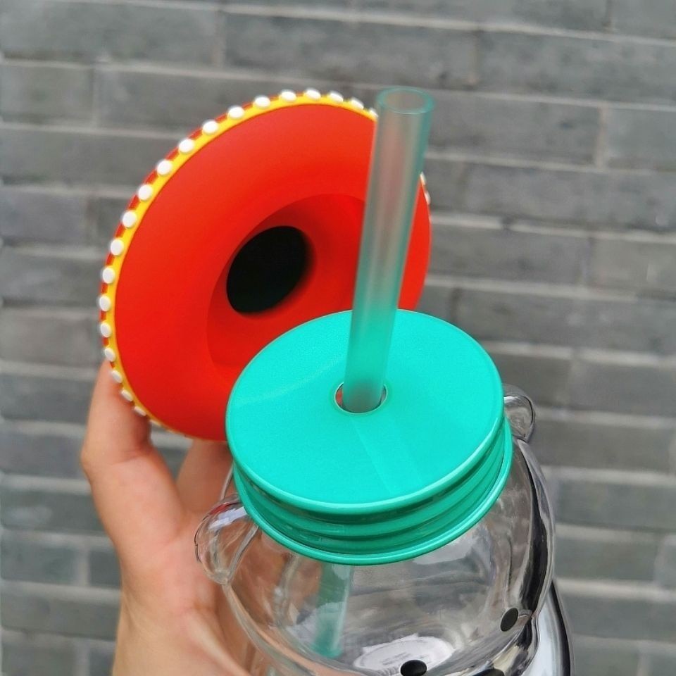 Starbucks Cup Cute Lami Bear Glass with Straw Cup Transparent Cup ...