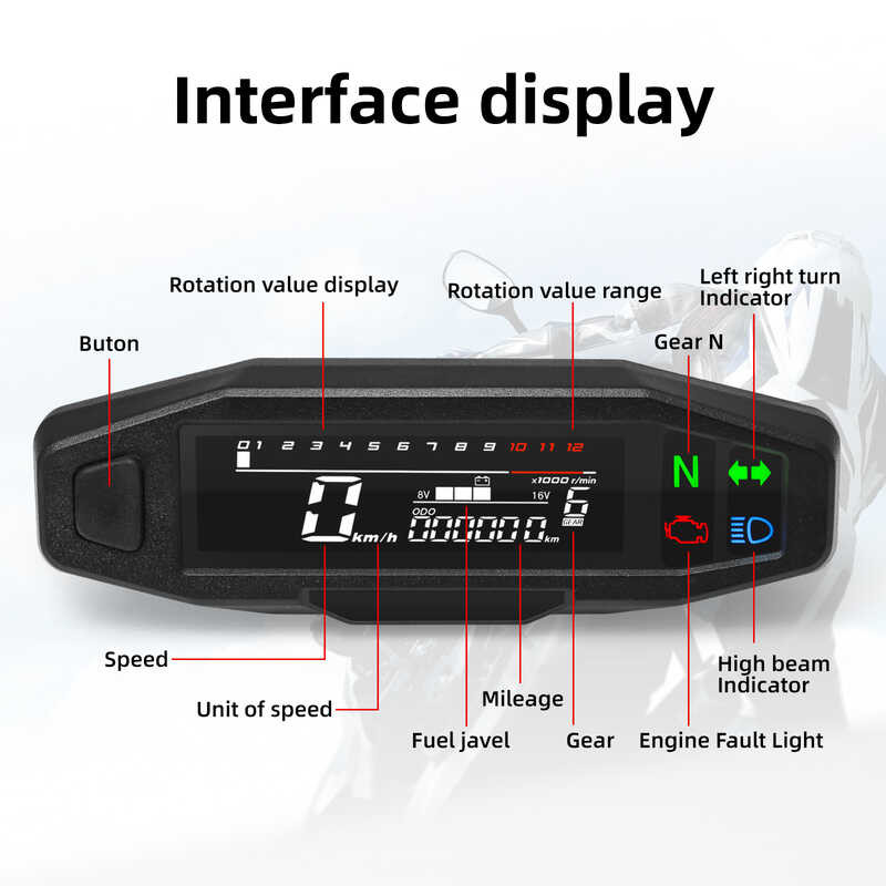 ZXH Bigla Dashboard Speedometer LCD Display Tachometer Digital Meters ...