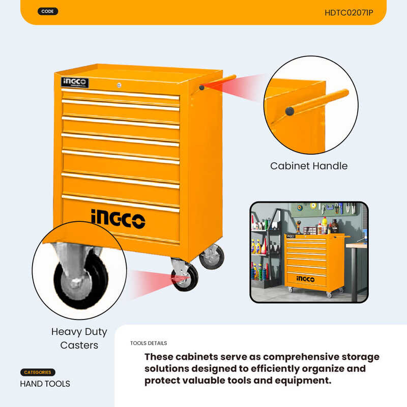 Ingco 7-Drawer Roller Cabinet Tool Chest Garage Storage Box Mobile ...
