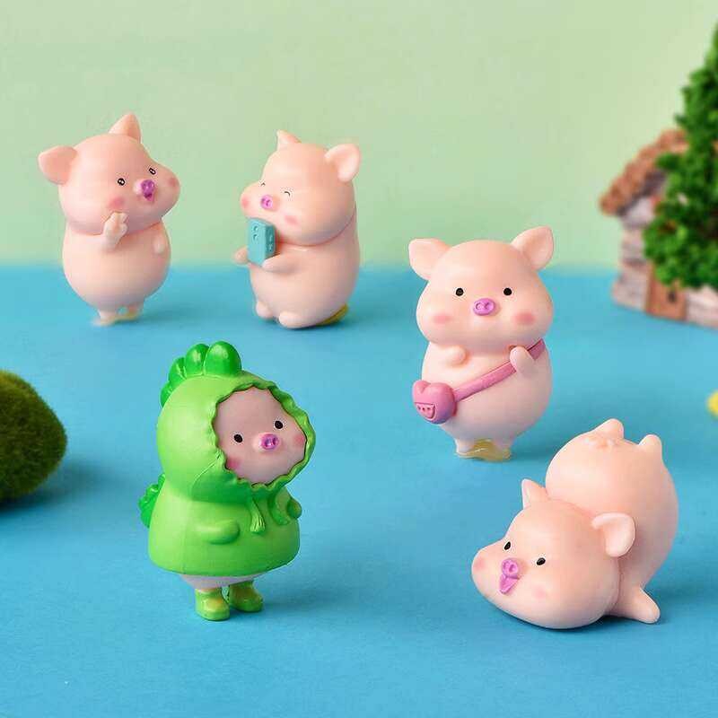 PVC Cake Decoration Cute Pig Miniature Landscape Bonsai Shoulder Bag ...
