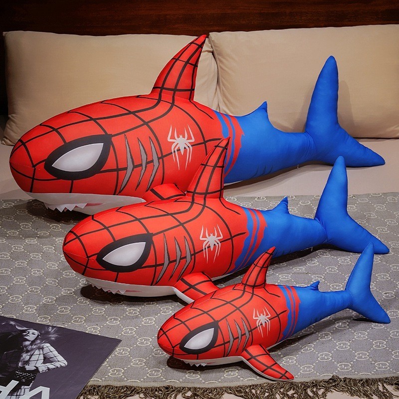 Soft Spider Man Skin Shark Plushies Cartoon Stuffed Shark Plush Toy ...