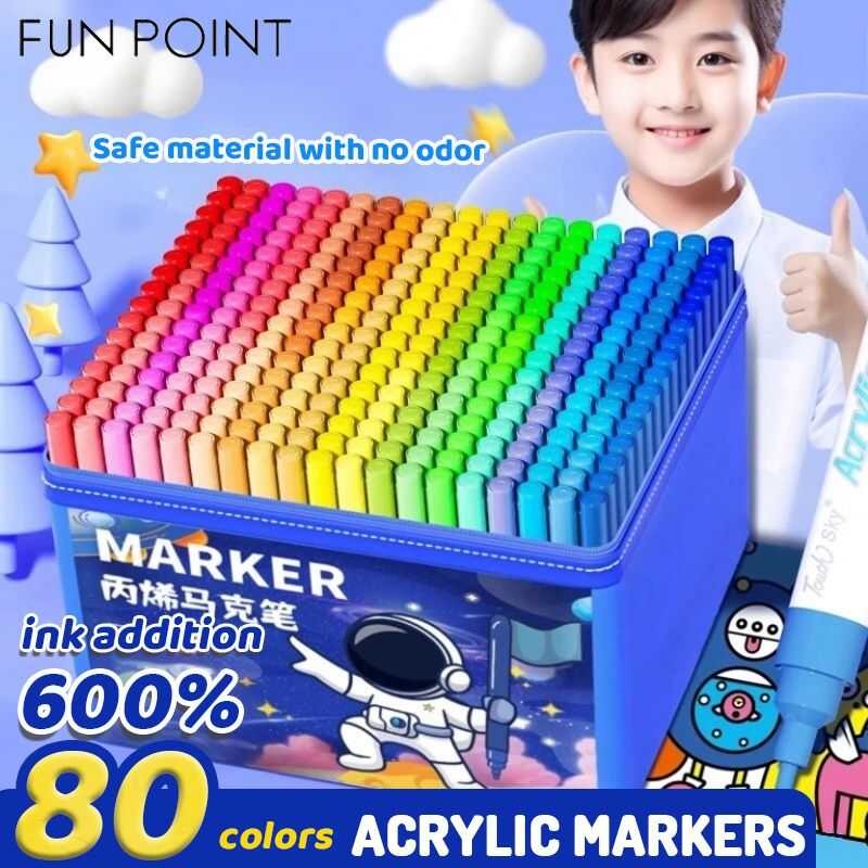 FUN POINT 80 Colors Acrylic Coloring Set Highlighter Color Waterproof ...
