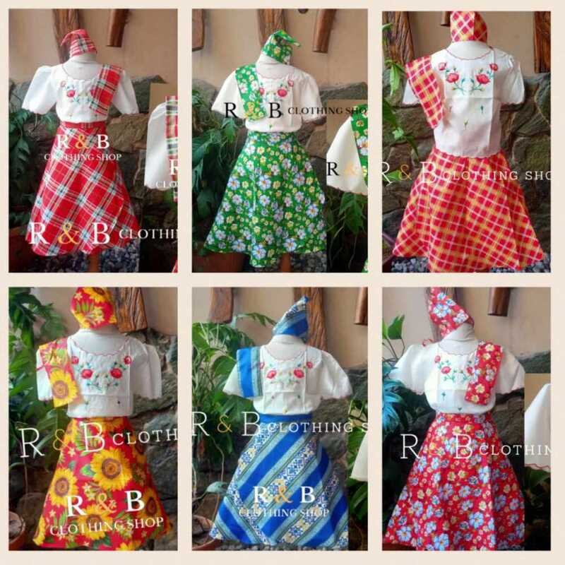 KIMONA At SAYA KIDS 4-In-1 Traditional Filipiniana Set Floral Checkered ...