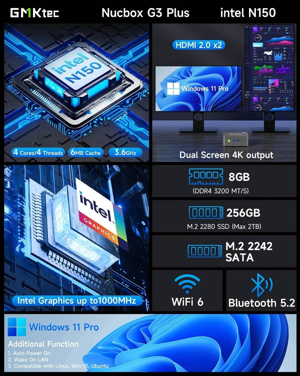 G3 Gtec Plus La Intel Twin Lake N150 Mini PC DDR4 NVMe SSD WiFi6 BT5.2 ...