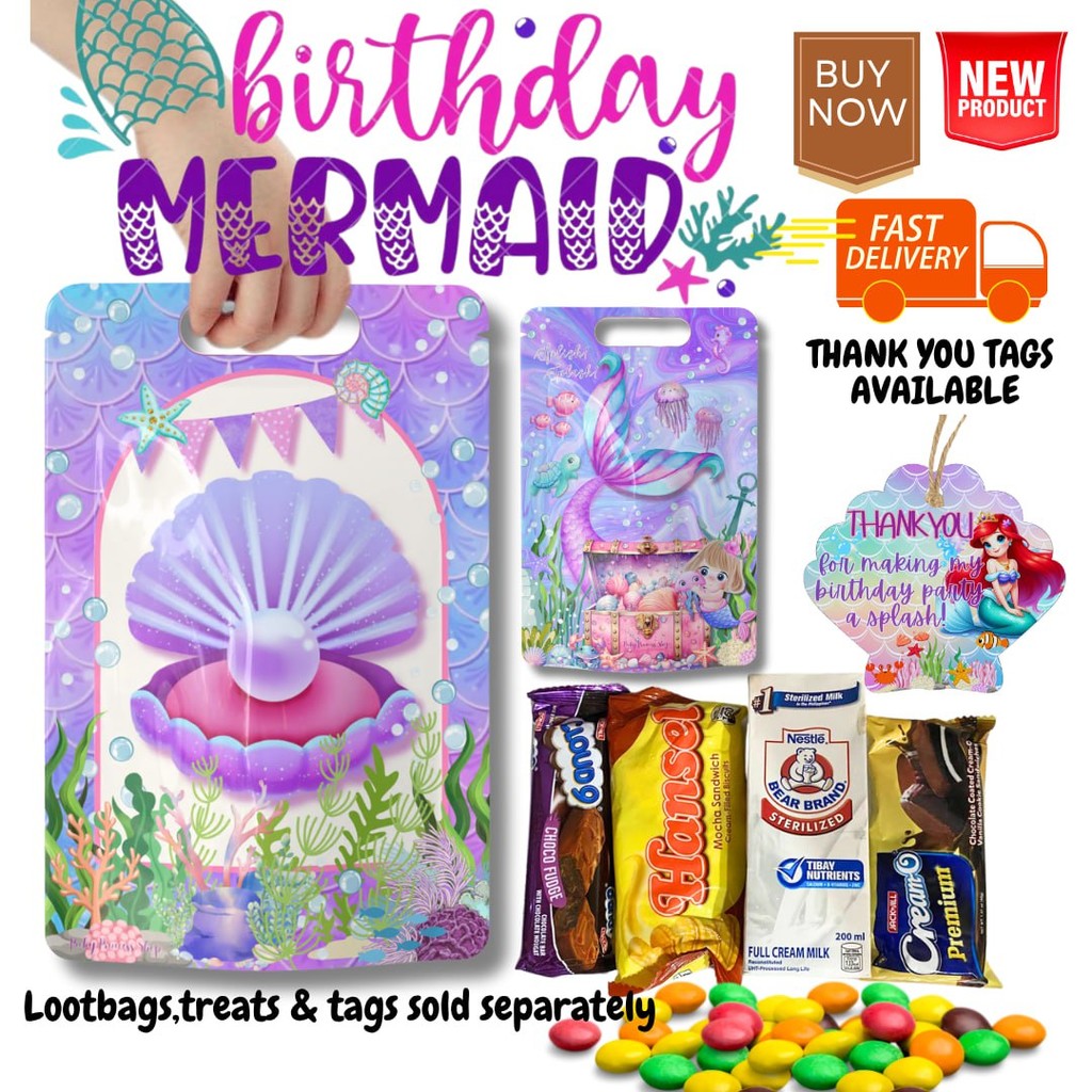 10pcs Mermaid Loot Bags Ziplock Party Favor Bags Birthday Giveaway ...