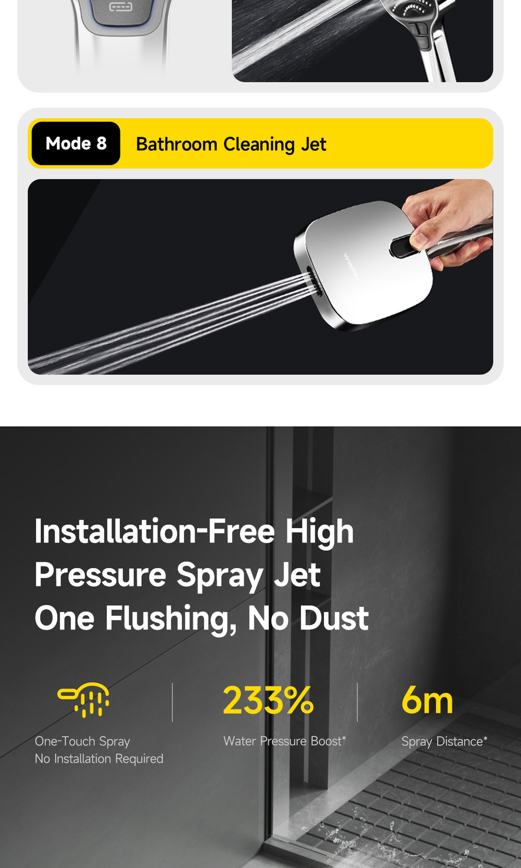 Deerma HS01 Shower Head High Pressure 7 Personalized Modes 150mm Wide ...