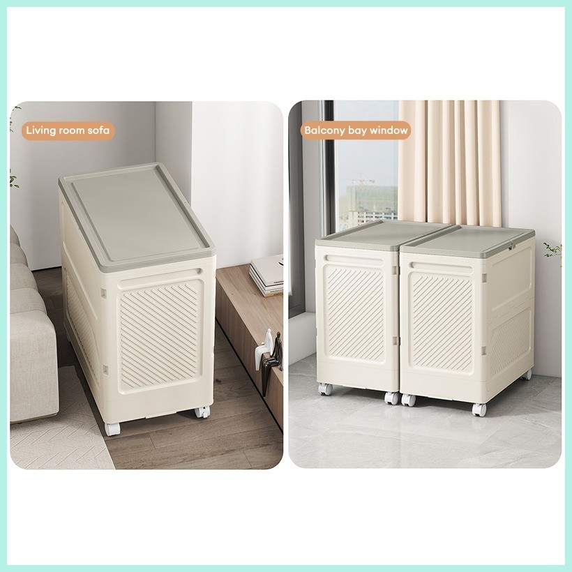 gooreestyle 140L Capacity Foldable Storage Box with Wheels - Plastic ...