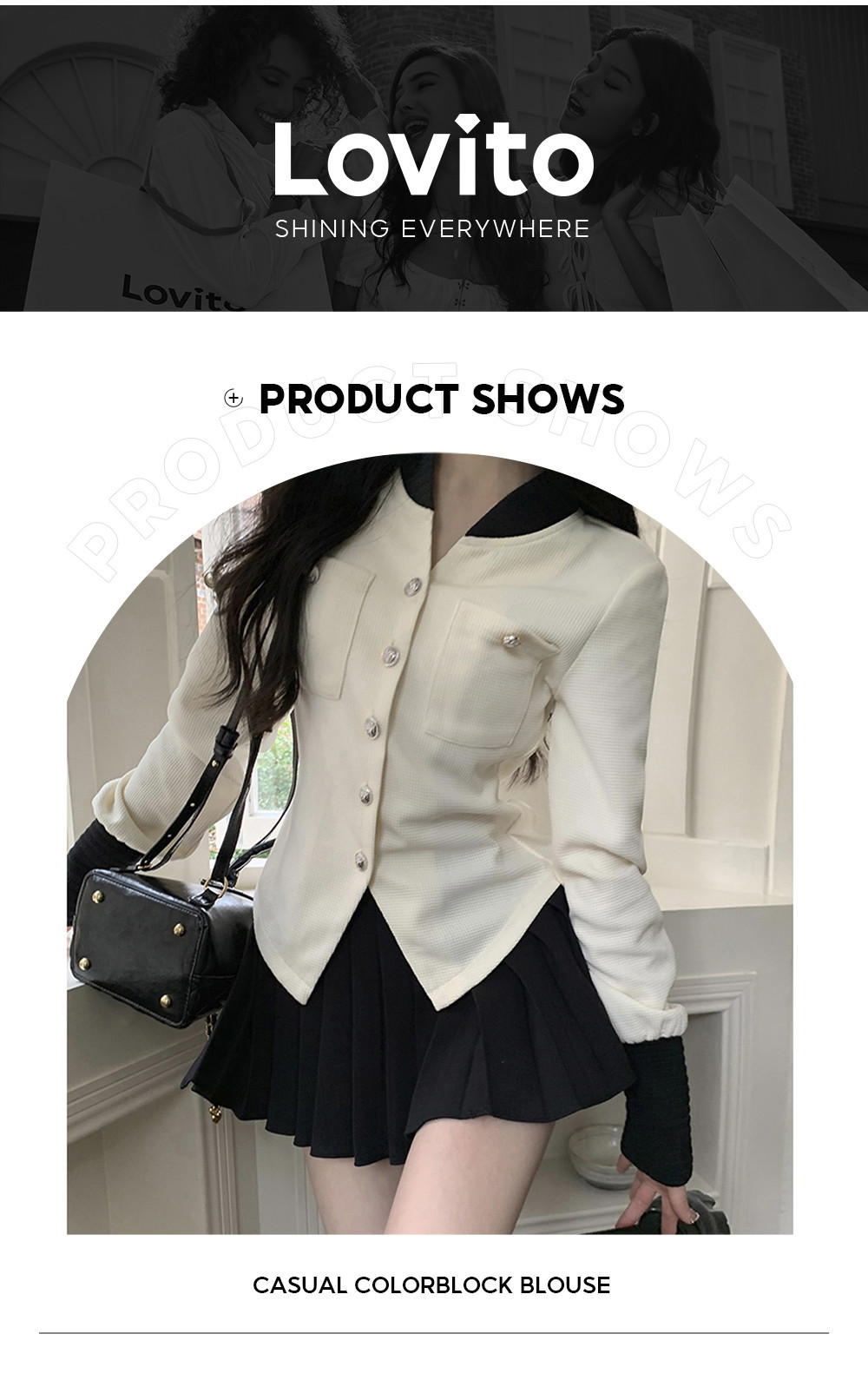 Lovito Women Casual Plain Colorblock Button Front Blouse LNE27251 ...