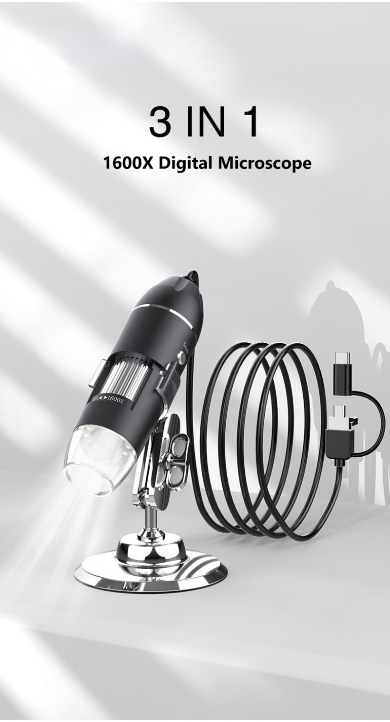 3 in 1 1600X Digital Microscope Camera Type-C USB Portable High ...