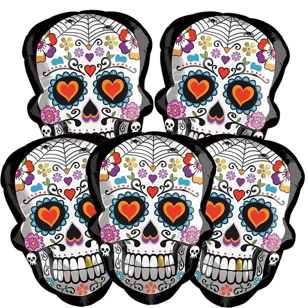 5pcs Day Of The Dead Sugar Skull Foil Balloons Decor Halloween Party ...