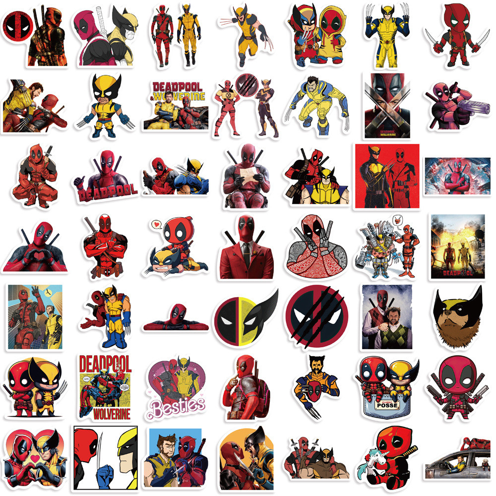 50PCS Cool Disney Deadpool Wolverine Stickers Movie Superhero Cartoon ...