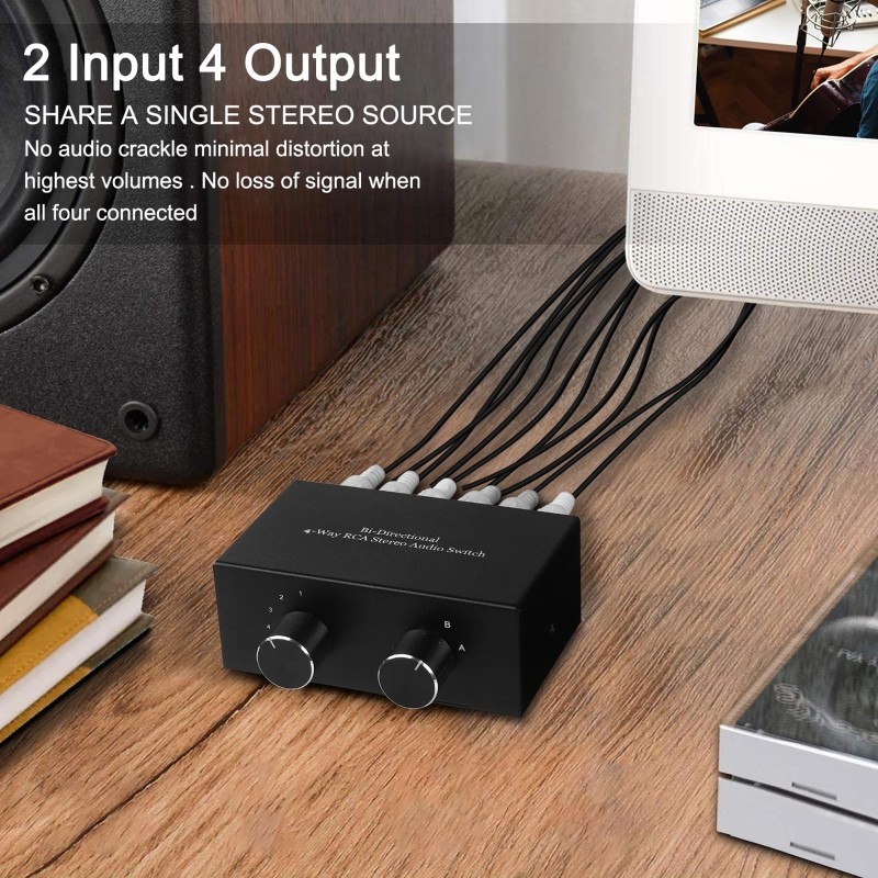 4 Way Bi-Directional RCA Stereo Audio Switch Selector 4X2/2X4 L/R Sound ...