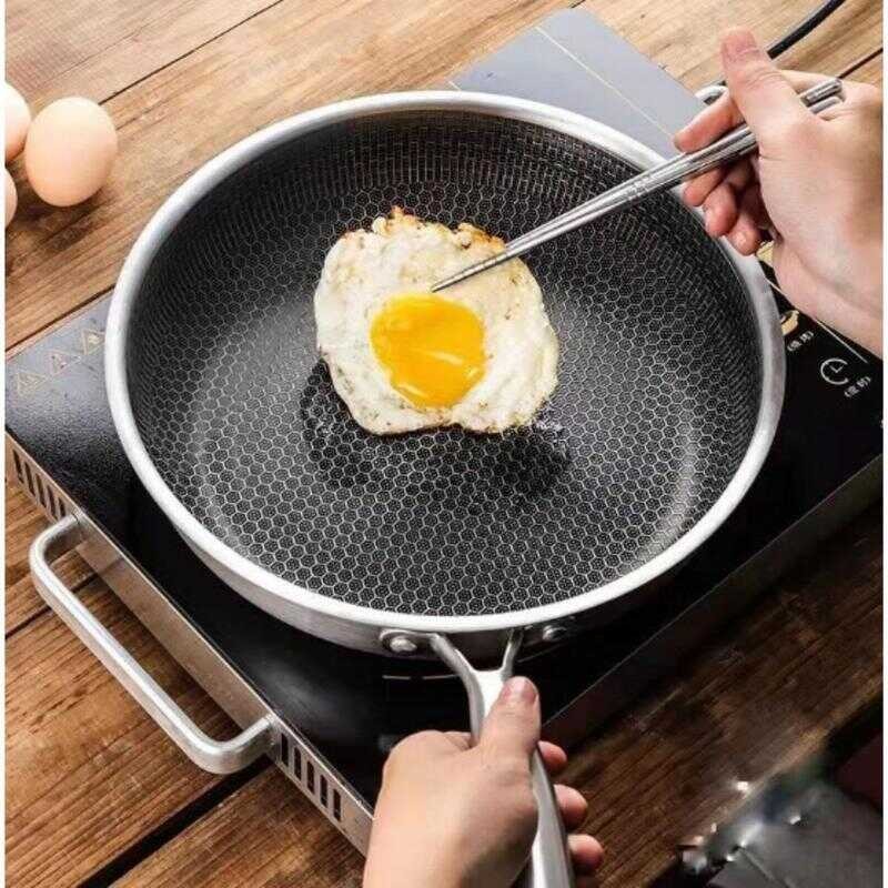 28cm Non-Stick Stainless Steel Frying Pan Honeycomb Home & Restaurent ...