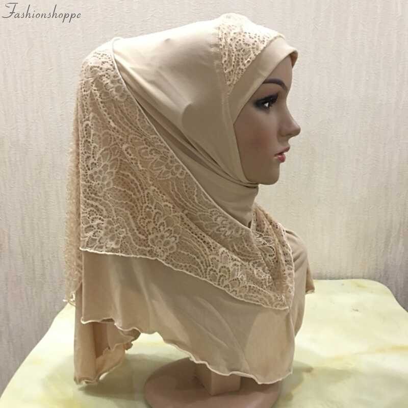 Instand Muslim Women Hijab With Lace Headscarf Ready To Wear Headwraps ...