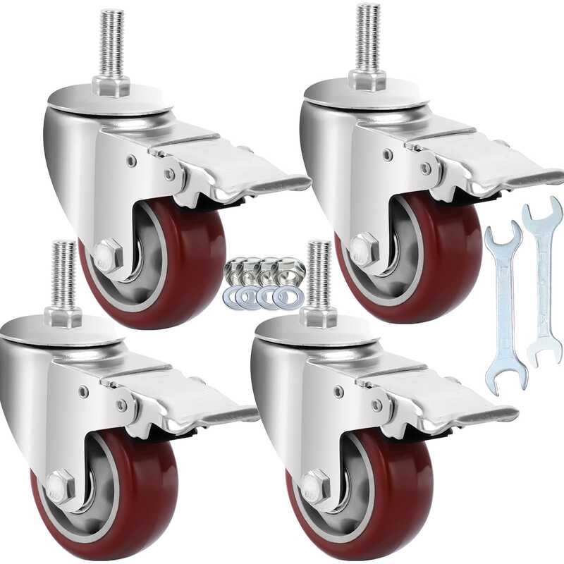 caster, heavy-duty AOCHENLY caster PU wheel M12-1.75x1-1/5 inch ...