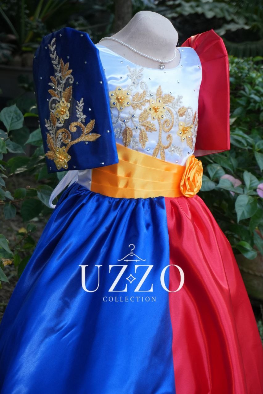 UZZO II PH Flag Modern Filipiniana Gown Girl Buwan ng Wika Costume Dress UN Day ASEAN Attire ...