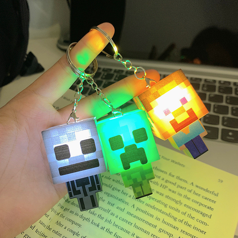 Minecraft Keychain Cube Light Creeper MC DIY Movie Model Block Mini ...