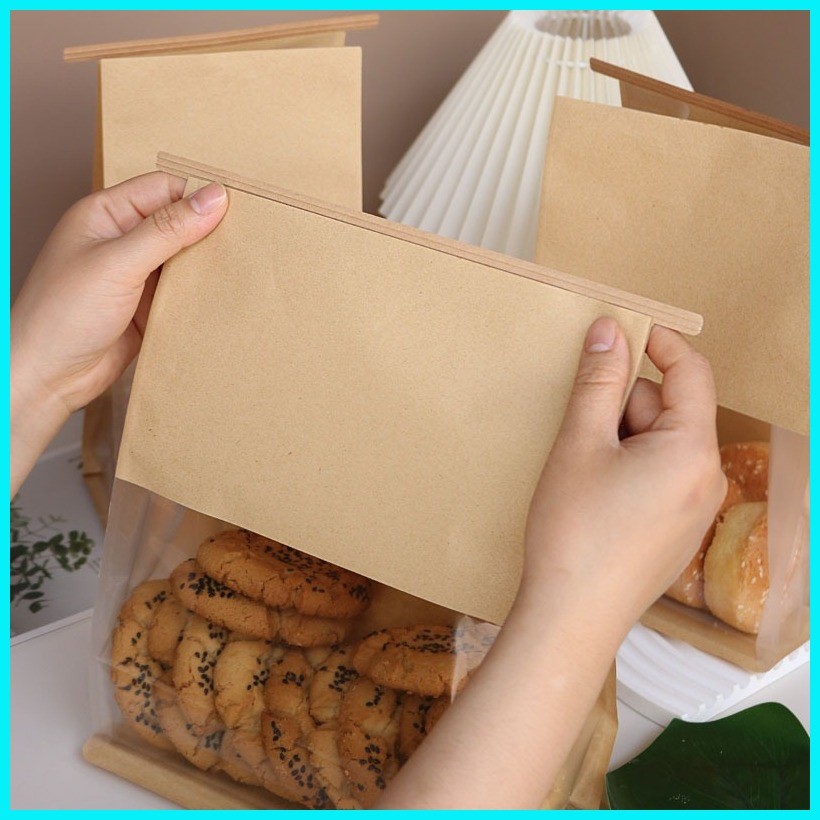 50pcs Toast Bread Bag Kraft Paper Bread Toast Stand Up With Window ...
