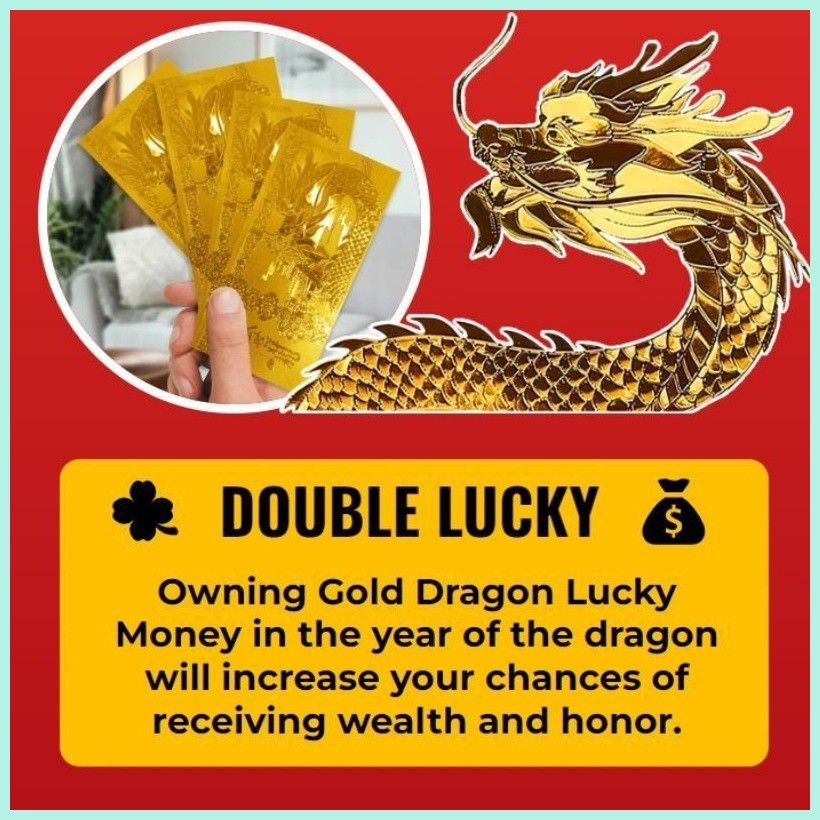 Lucky Charm 2024 Year of the Dragon Golden Money Foil For wealth Health ...