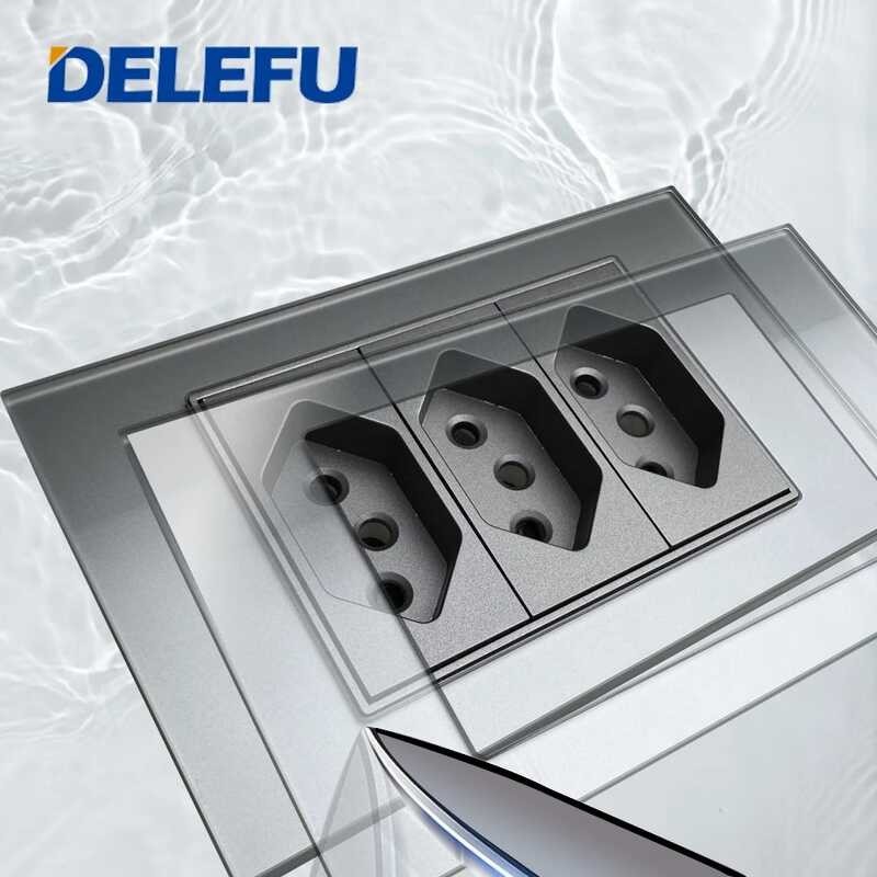 DELEFU Tempered Gray Glass Brazil Standard Outlet Dual Usb Type C ...