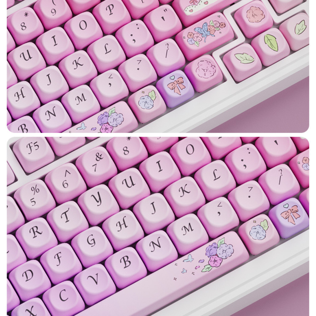 Pink Butterfly Keycaps MX PBT DYE-SUB Pink Theme for 60% 65% 75% 100% ...