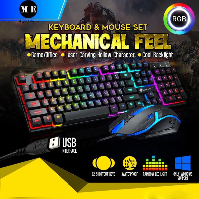FIREWOLF FW200 FWK230 Rainbow LED mechanical feeling Gaming Keyboard ...