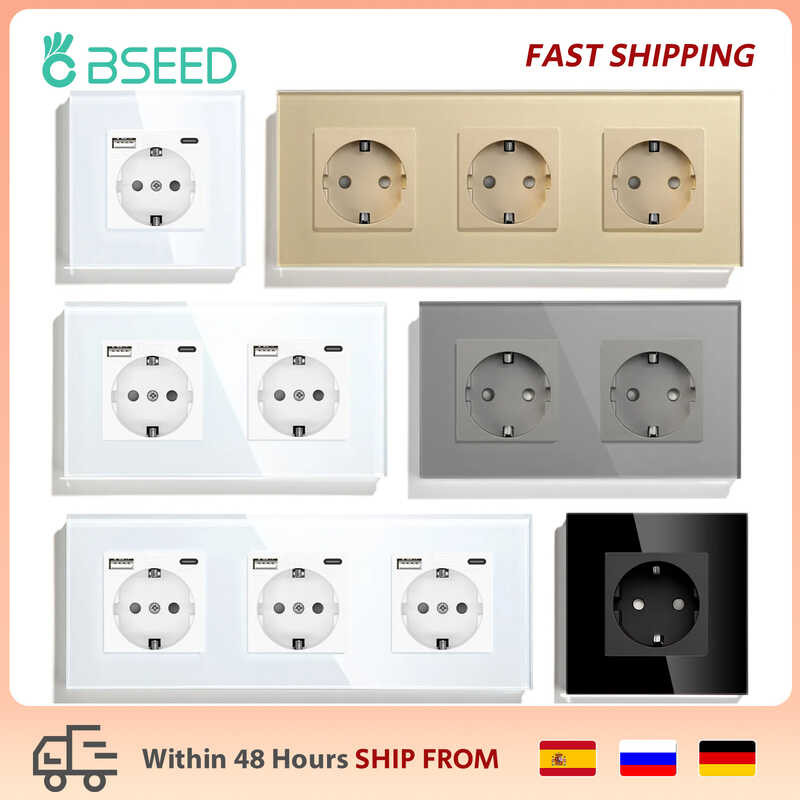 BSEED EU Standard Single Power Socket Crystal Panel 16A Double Outlets ...