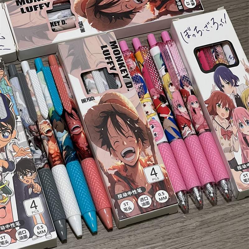 4Pcs/set Cartoon Anime Cute Conan ONE PIECE Writing Neutral Pen Black ...