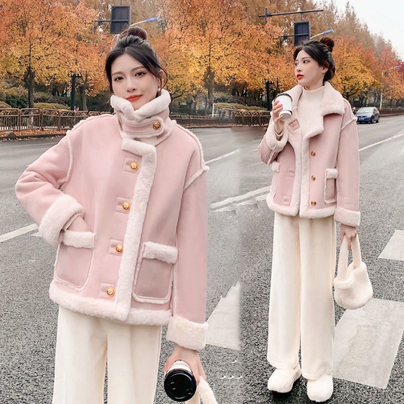 Autumn Winter French Retro Imitation Lamb Wool Jacket Women's Velvet ...