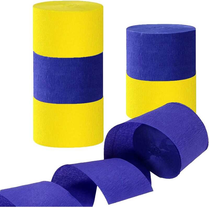 Navy Blue Yellow Crepe Paper Ribbon -6 rolls (82 feet per roll ...