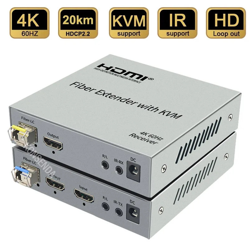 20Km 4K 60Hz HDMI KVM Fiber Extender over LC Fiber Optic Cable HDMI ...