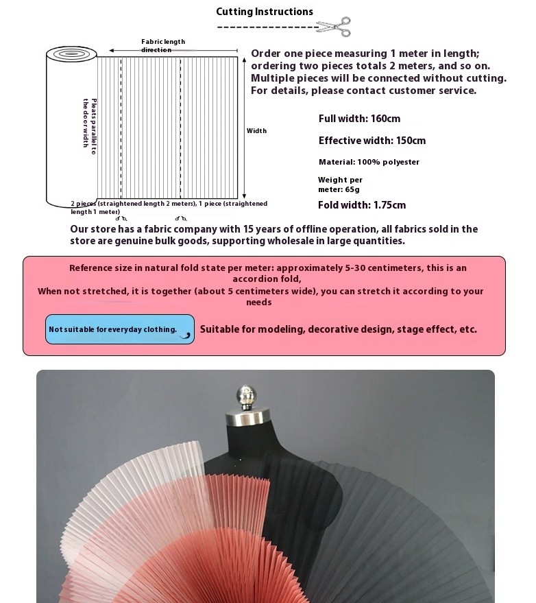 150*100CM Gradient large organ yarn texture pleated fabric Wedding ...