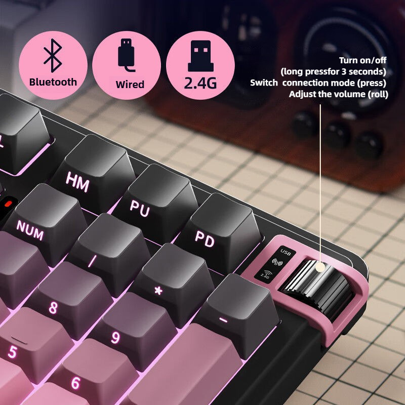 KZZI K98 Mechanical Keyboard 3mode RGB with Knob South Facing Full-key ...