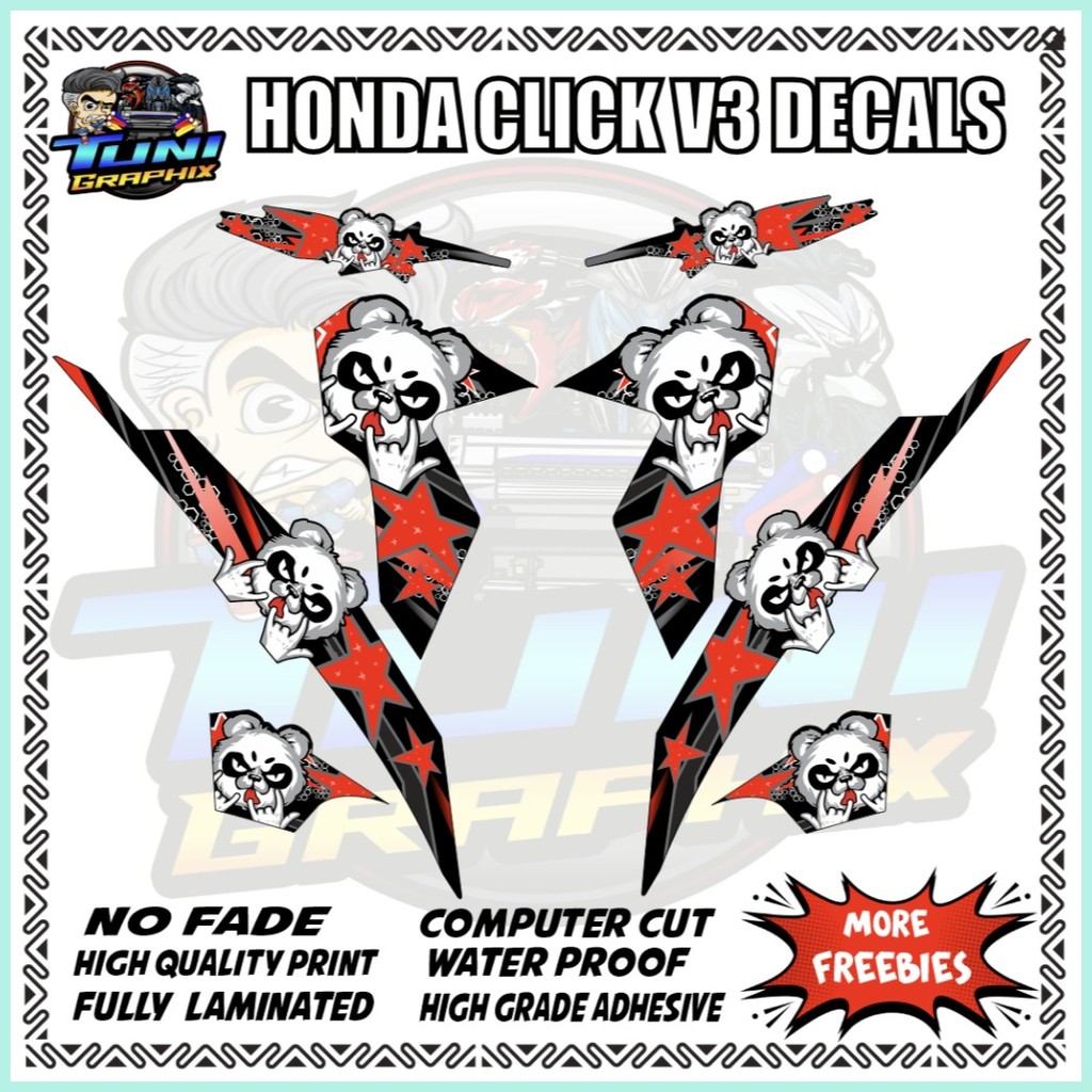 CLICK V3/V4 PANDA STAR DECALS STICKER (Black Series) with freebies ...