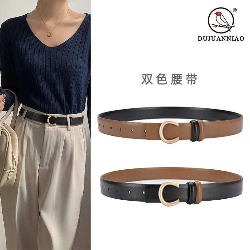 Women's Belt Reversible Inner Buckle Simple Belt Genuine Cowhide Korean ...