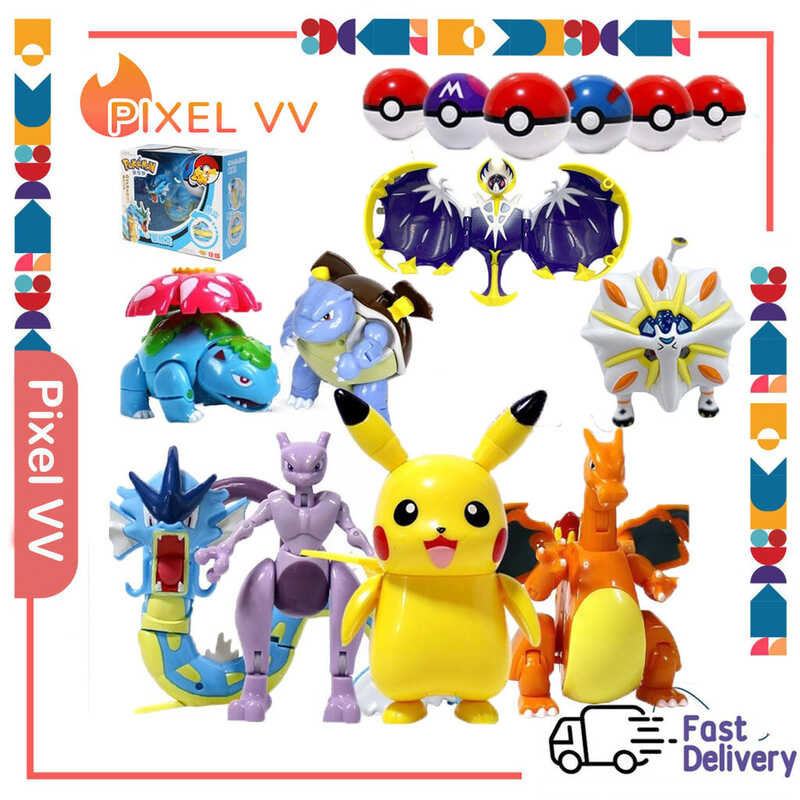 Set Action Figures Pikachu/Charizard/Mewtwo/Eevee Kids Transformation ...