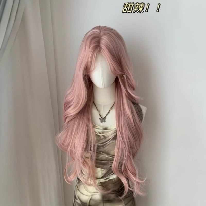 Fanny Pink Gold Wig Female Full Headgear Forehead Lace Big Wave Curly ...