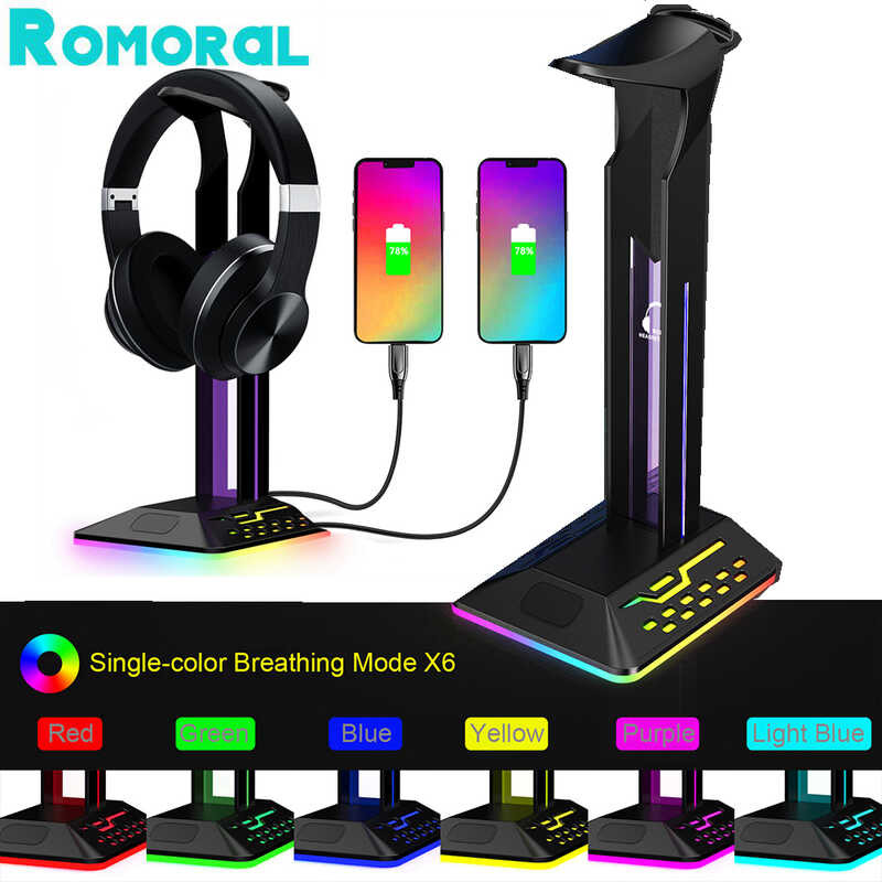 RGB Headphone Stand With Type C 2 USB Ports 3.5Mm Audio For All ...