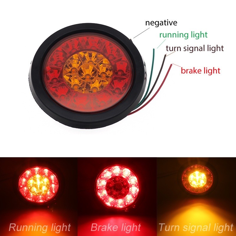 12-24V 4" Round Red/Amber 16-LED Car Round Red Taillights Truck Trailer ...