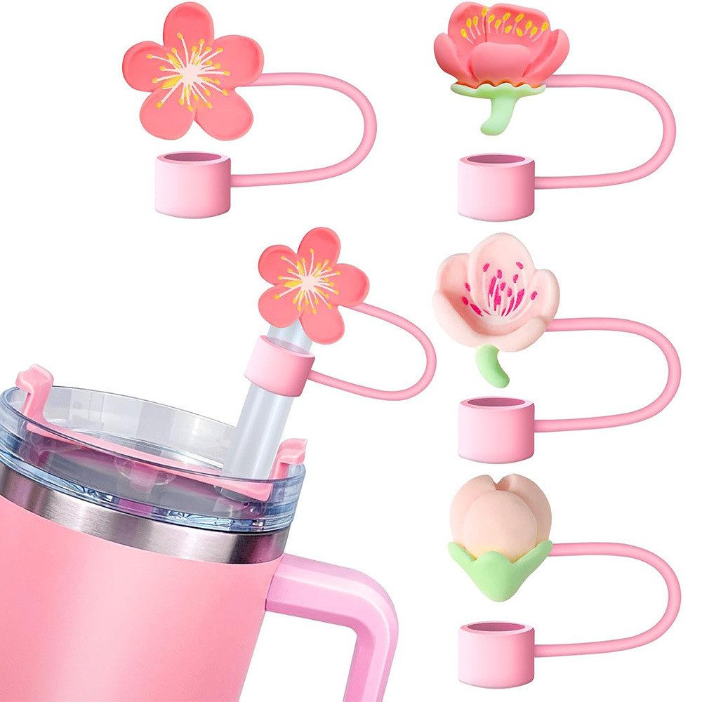 10mm Dustproof Straws Cover Cute Straw Cap Lid Sakura Pattern Straws ...