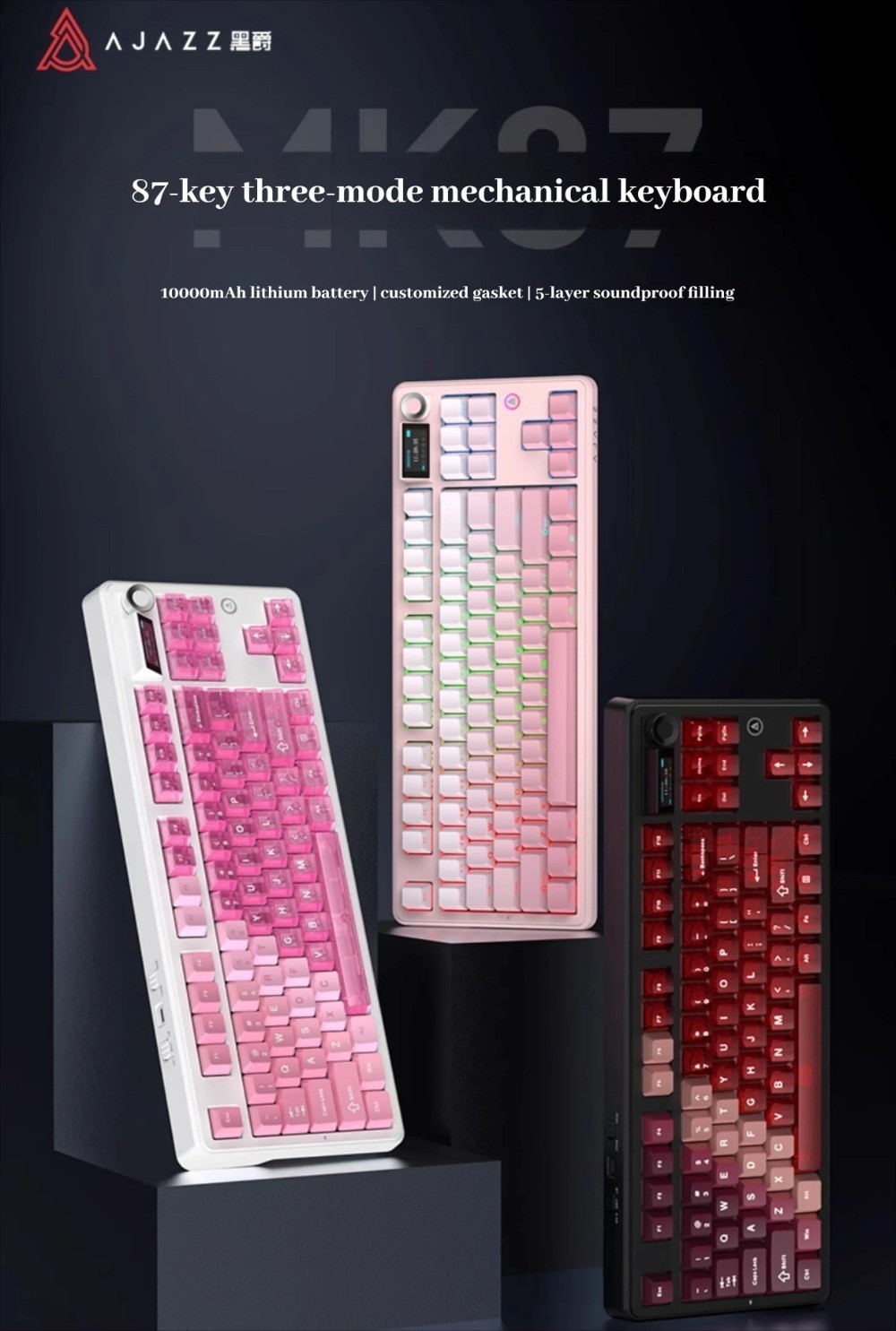 AJAZZ MK87 3mode Mechanical Keyboard Bluetooth/Wireless 2.4G/Wired TFT ...
