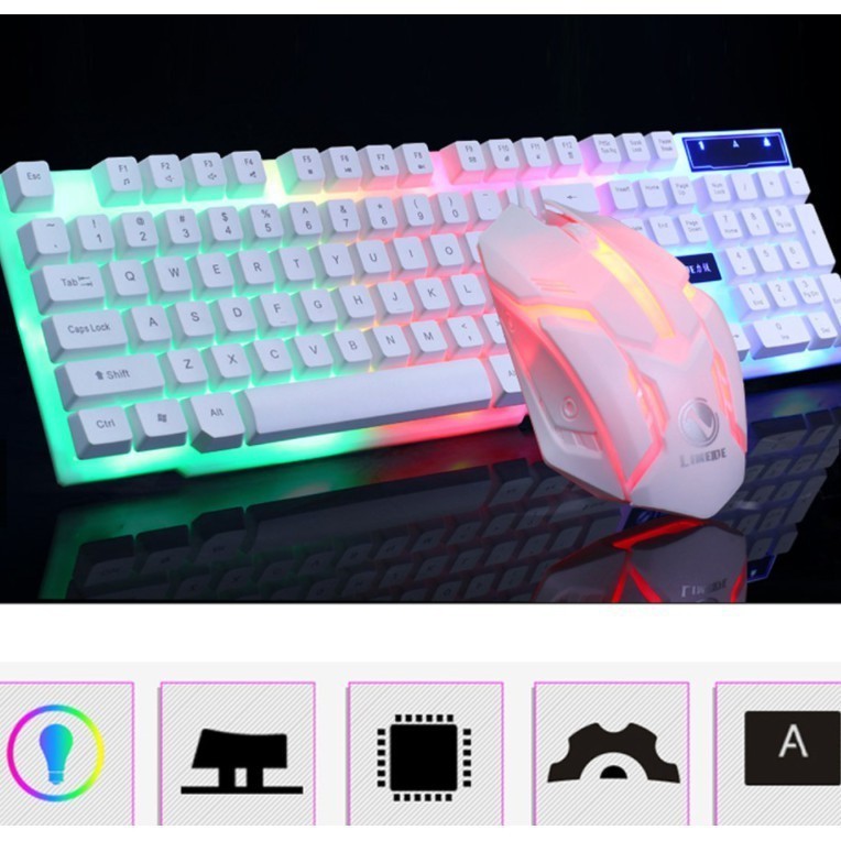 Mouse and keyboard set rainbow game USB wired keyboard colorful button ...