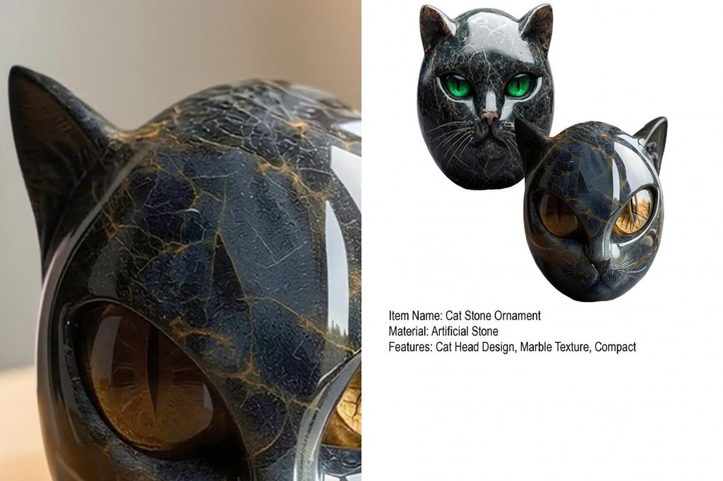 Marble Texture Cat Sculpture Unique Black Cat Figurine Hand-carved ...