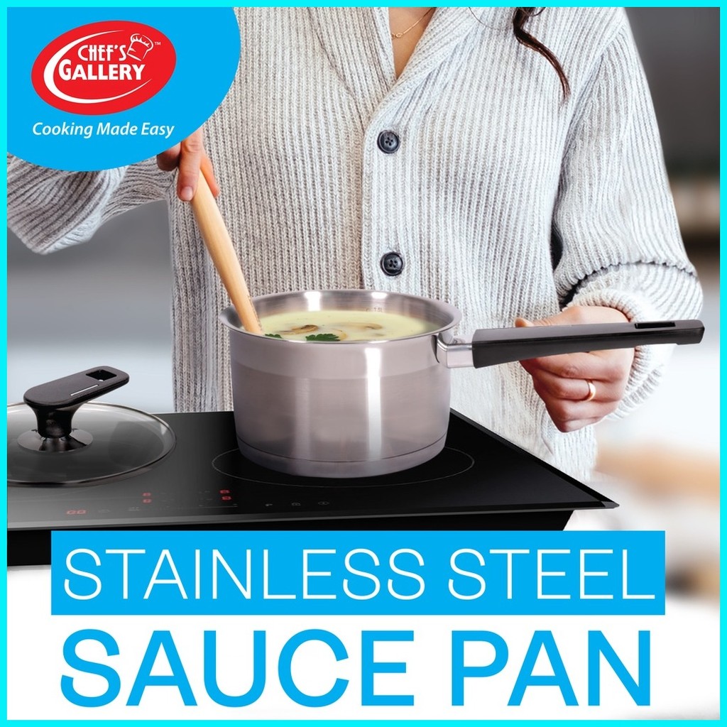 Chefs Gallery Stainless Steel Sauce Pan w/ Glass Lid 16cm & Bakelite ...