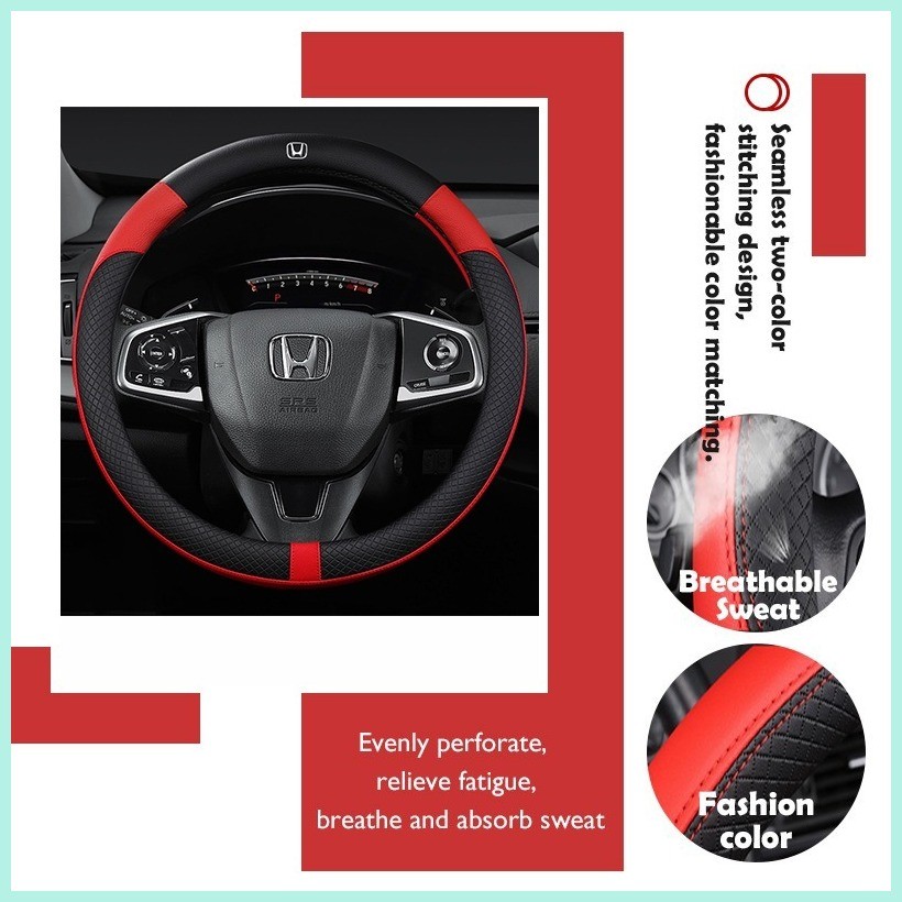 Leather Car Steering Wheel Cover Breathable Fabric Braid Steering Wheel