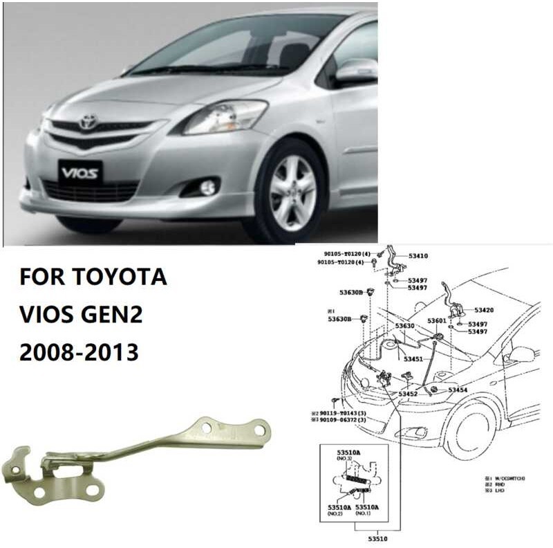 1Pcs Isang SIDE Para Sa Toyota VIOS Ncp92 Gen2 2008 2009 2010 2011 2012 2013 Hood Lock Assy Hood ...
