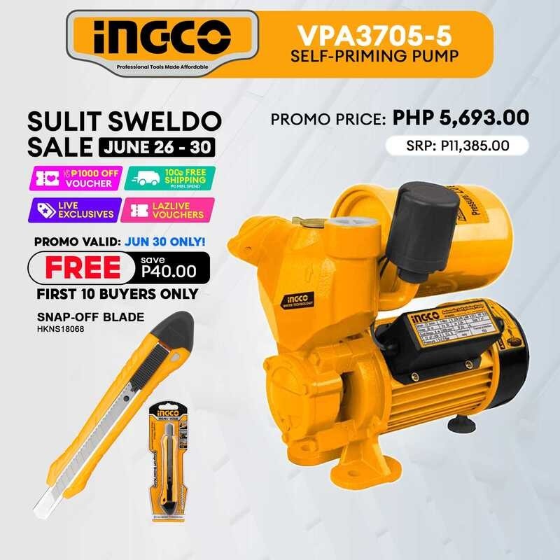Self-Priming INGCO Peripheral Pump 0.5Hp 370W Vpa3705-5 IPT | Shopee ...