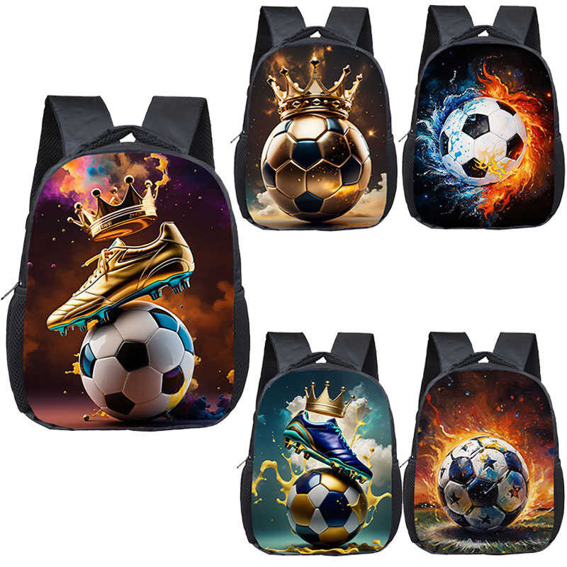 Cool 12Inch Soccer With Golden Crown Print Backpack For Kids Hot Blood ...