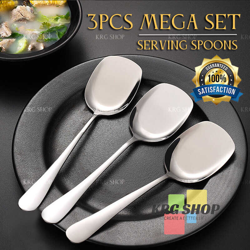 3pcs Makapal Stainless Steel Serving Spoon Set Kutsara Dinner Soup ...