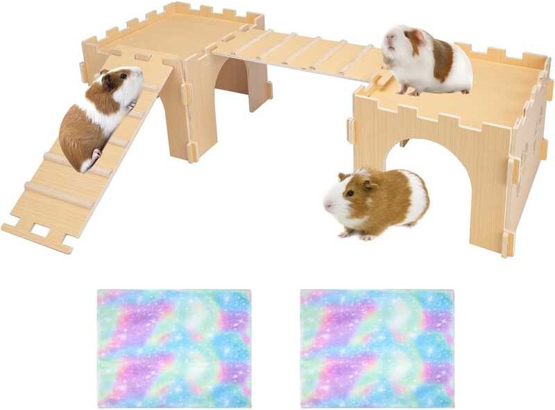 BESNEW Guinea Hideout,Guinea House with Stairs and Waterproof Mats ...